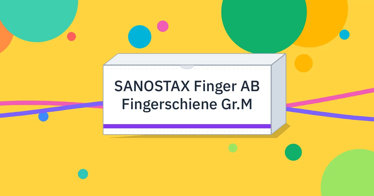 Symbolbild: Packung mit der Aufschrift SANOSTAX Finger AB Fingerschiene Gr.M (PZN 10197044) – Verfügbarkeit und Bezug in Apotheken in Frankfurt am Main