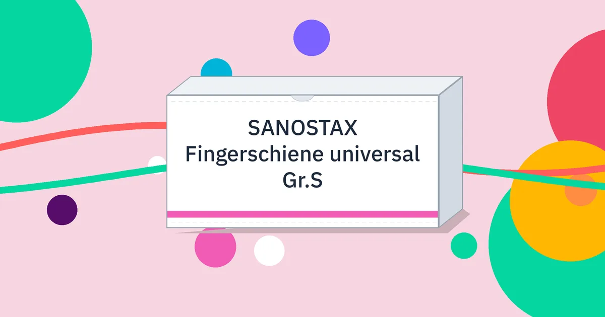 Symbolbild: Packung mit der Aufschrift SANOSTAX Fingerschiene universal Gr.S (PZN 10288404) – Verfügbarkeit und Bezug in Apotheken in Frankfurt am Main