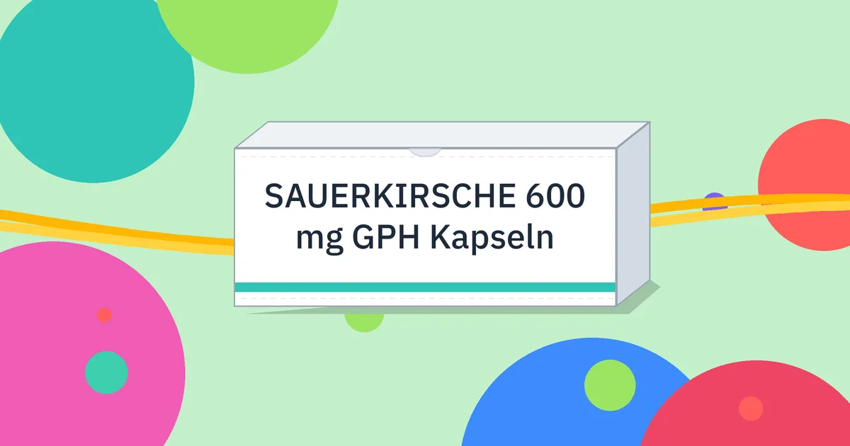 Symbolbild: Packung mit der Aufschrift SAUERKIRSCHE 600 mg GPH Kapseln (PZN 20857263) – Verfügbarkeit und Bezug in Apotheken in Frankfurt am Main