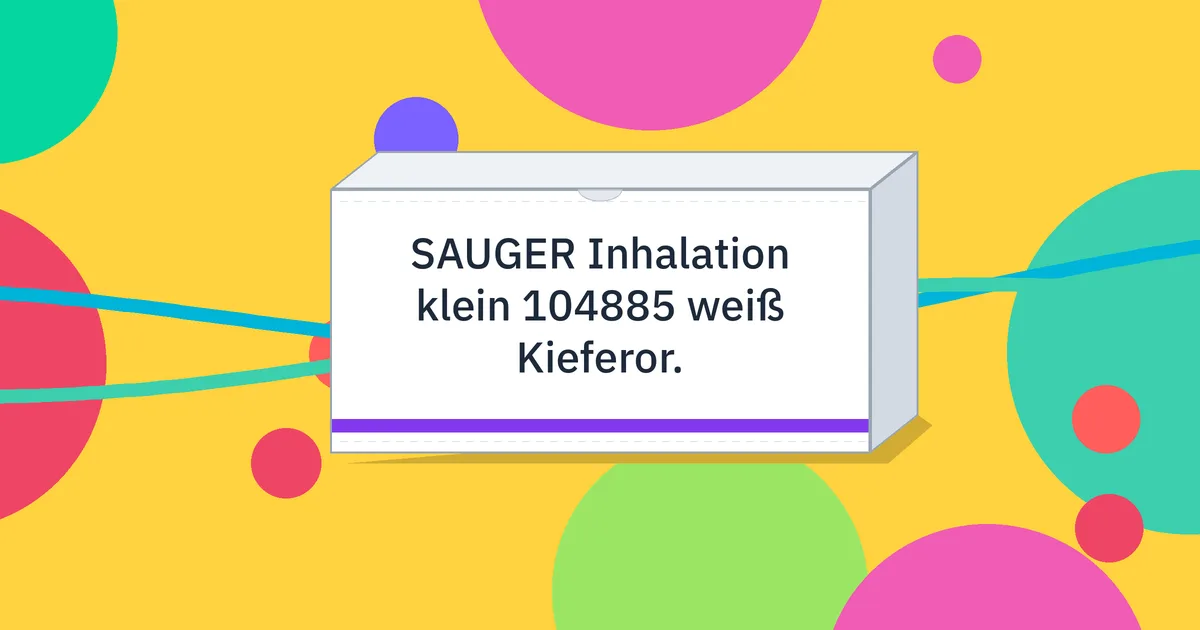 Symbolbild: Packung mit der Aufschrift SAUGER Inhalation klein 104885 weiß Kieferor. (PZN 04867919) – Verfügbarkeit und Bezug in Apotheken in Frankfurt am Main