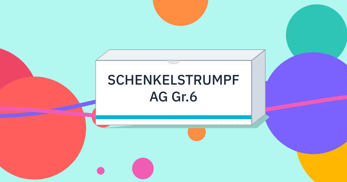 Symbolbild: Packung mit der Aufschrift SCHENKELSTRUMPF AG Gr.6 (PZN 02444735) – Verfügbarkeit und Bezug in Apotheken in Frankfurt am Main