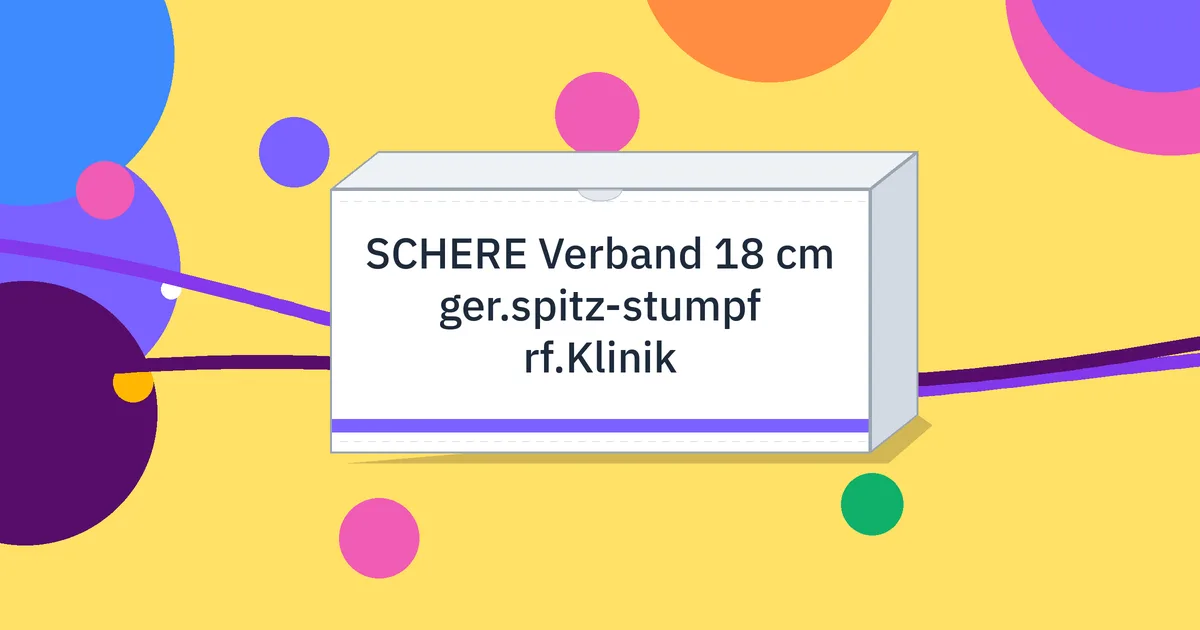 Symbolbild: Packung mit der Aufschrift SCHERE Verband 18 cm ger.spitz-stumpf rf.Klinik (PZN 10915522) – Verfügbarkeit und Bezug in Apotheken in Frankfurt am Main