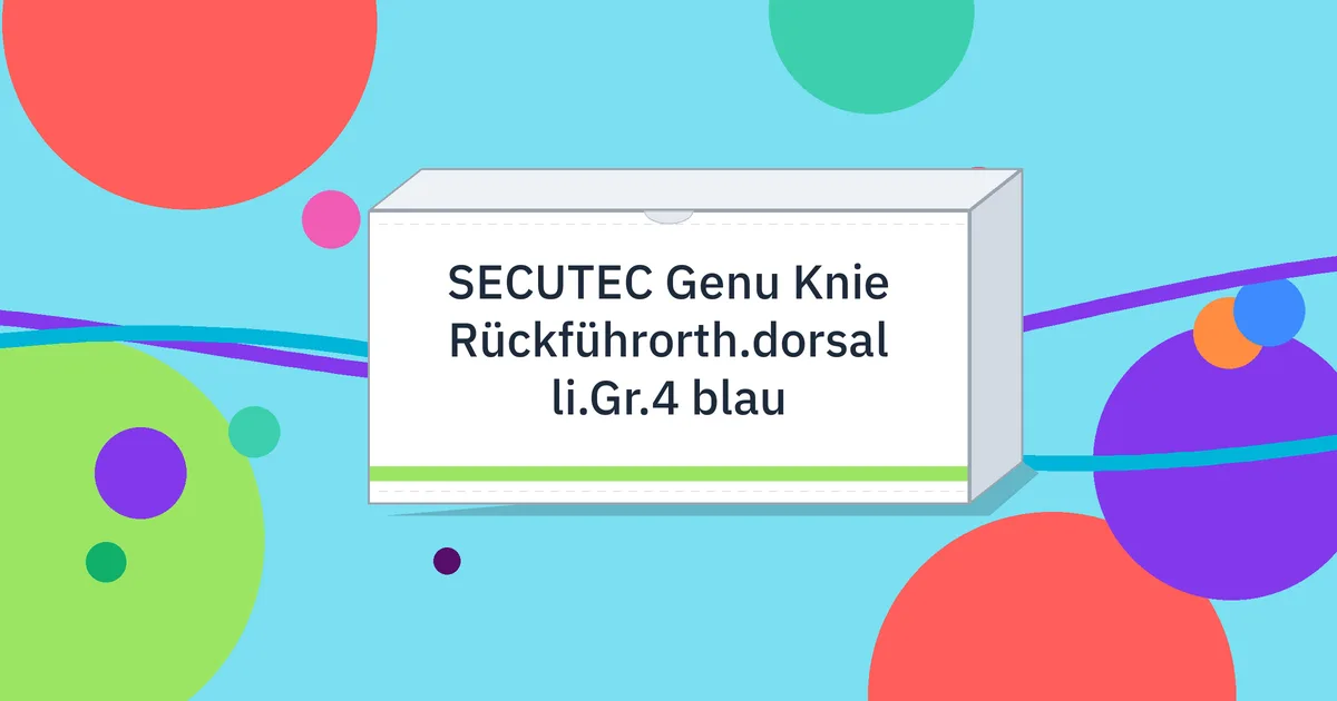 Symbolbild: Packung mit der Aufschrift SECUTEC Genu Knie Rückführorth.dorsal li.Gr.4 blau (PZN 17411339) – Verfügbarkeit und Bezug in Apotheken in Frankfurt am Main