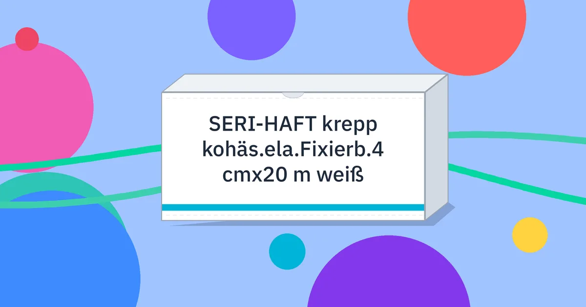 Symbolbild: Packung mit der Aufschrift SERI-HAFT krepp kohäs.ela.Fixierb.4 cmx20 m weiß (PZN 14381715) – Verfügbarkeit und Bezug in Apotheken in Frankfurt am Main