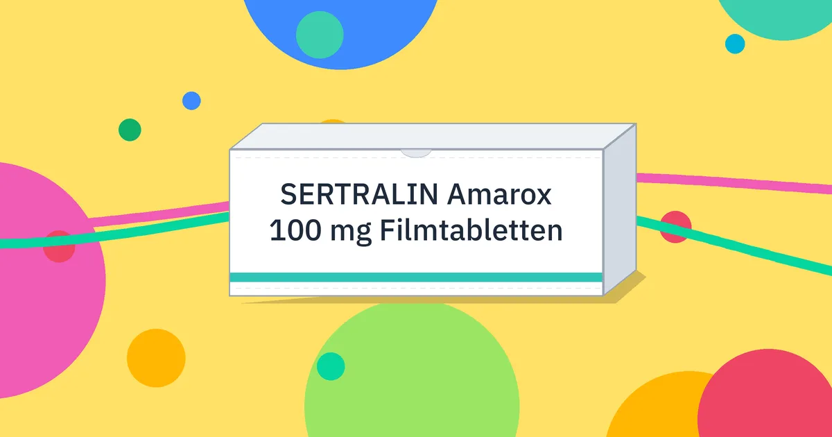 Symbolbild: Packung mit der Aufschrift SERTRALIN Amarox 100 mg Filmtabletten (PZN 18114655) – Verfügbarkeit und Bezug in Apotheken in Frankfurt am Main