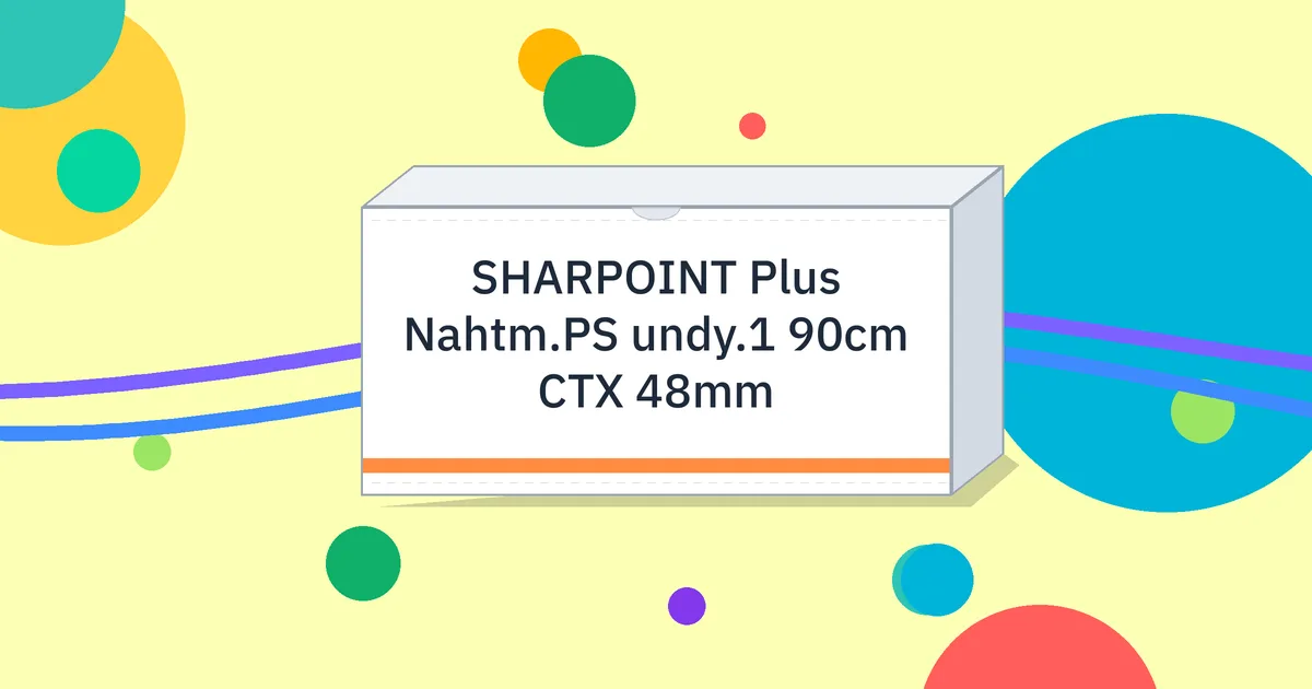 Symbolbild: Packung mit der Aufschrift SHARPOINT Plus Nahtm.PS undy.1 90cm CTX 48mm (PZN 17996110) – Verfügbarkeit und Bezug in Apotheken in Frankfurt am Main