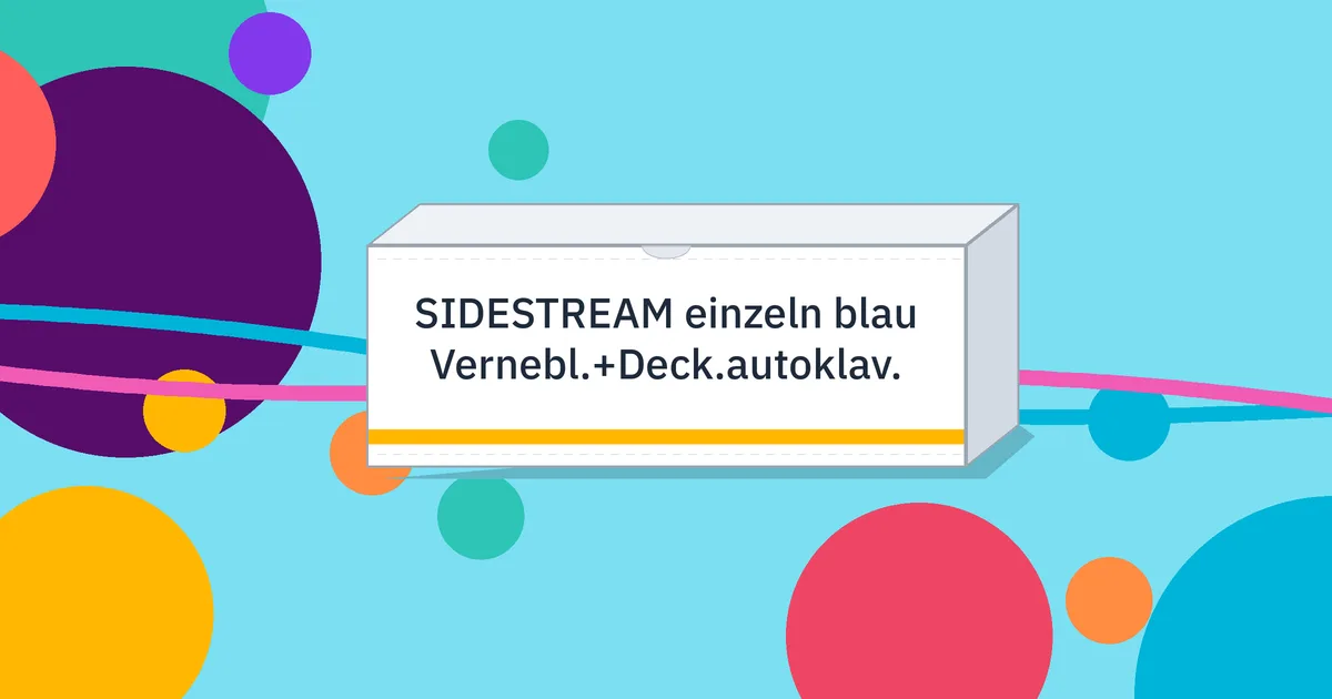 Symbolbild: Packung mit der Aufschrift SIDESTREAM einzeln blau Vernebl.+Deck.autoklav. (PZN 02831751) – Verfügbarkeit und Bezug in Apotheken in Frankfurt am Main