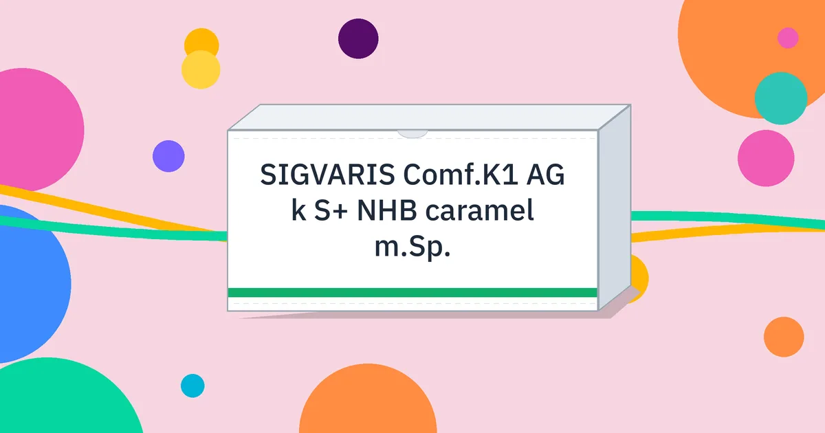 Symbolbild: Packung mit der Aufschrift SIGVARIS Comf.K1 AG k S+ NHB caramel m.Sp. (PZN 17097564) – Verfügbarkeit und Bezug in Apotheken in Frankfurt am Main