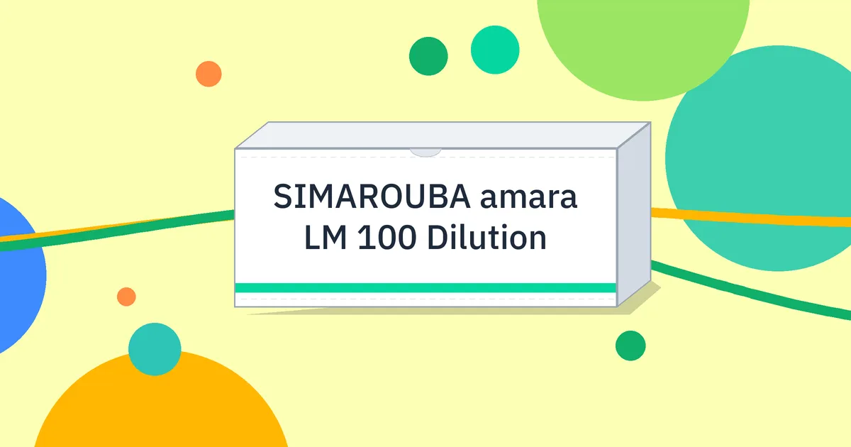 Symbolbild: Packung mit der Aufschrift SIMAROUBA amara LM 100 Dilution (PZN 13680551) – Verfügbarkeit und Bezug in Apotheken in Frankfurt am Main