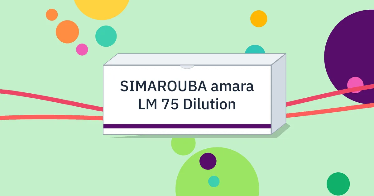 Symbolbild: Packung mit der Aufschrift SIMAROUBA amara LM 75 Dilution (PZN 13680516) – Verfügbarkeit und Bezug in Apotheken in Frankfurt am Main