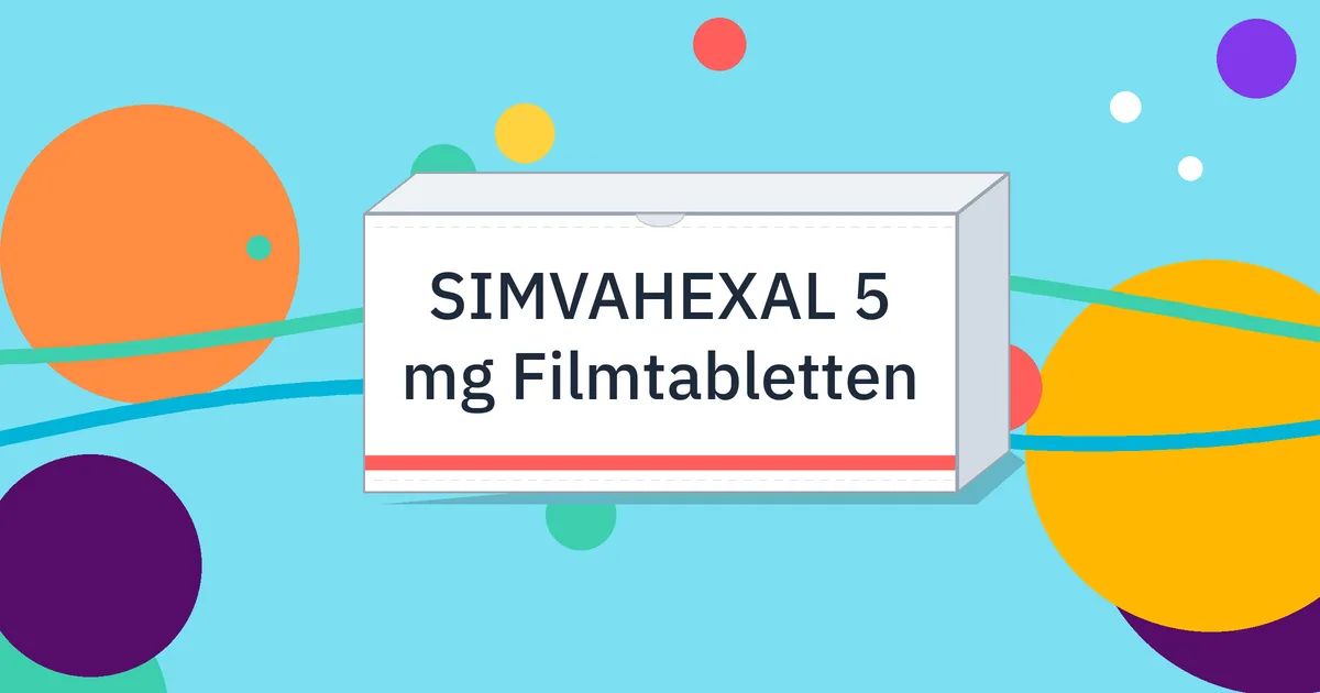 Symbolbild: Packung mit der Aufschrift SIMVAHEXAL 5 mg Filmtabletten (PZN 02846511) – Verfügbarkeit und Bezug in Apotheken in Frankfurt am Main