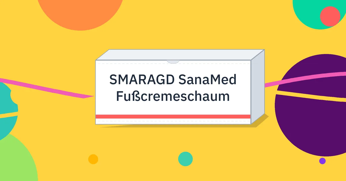 Symbolbild: Packung mit der Aufschrift SMARAGD SanaMed Fußcremeschaum (PZN 07492176) – Verfügbarkeit und Bezug in Apotheken in Frankfurt am Main