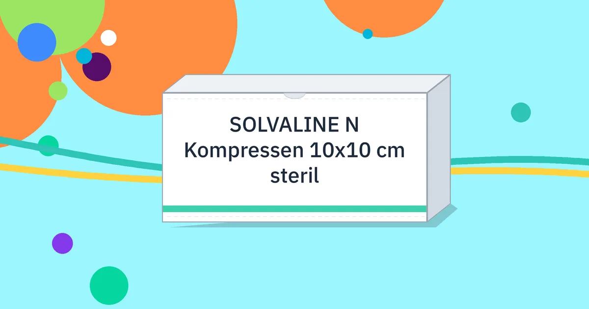Symbolbild: Packung mit der Aufschrift SOLVALINE N Kompressen 10x10 cm steril (PZN 07600766) – Verfügbarkeit und Bezug in Apotheken in Frankfurt am Main