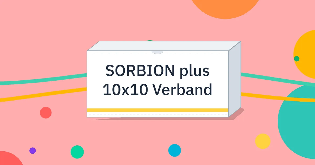 Symbolbild: Packung mit der Aufschrift SORBION plus 10x10 Verband (PZN 06099293) – Verfügbarkeit und Bezug in Apotheken in Frankfurt am Main