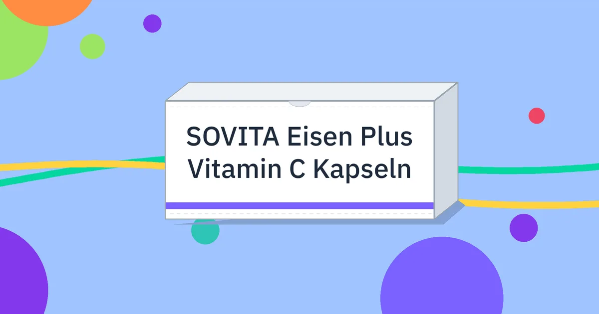 Symbolbild: Packung mit der Aufschrift SOVITA Eisen Plus Vitamin C Kapseln (PZN 12899359) – Verfügbarkeit und Bezug in Apotheken in Frankfurt am Main
