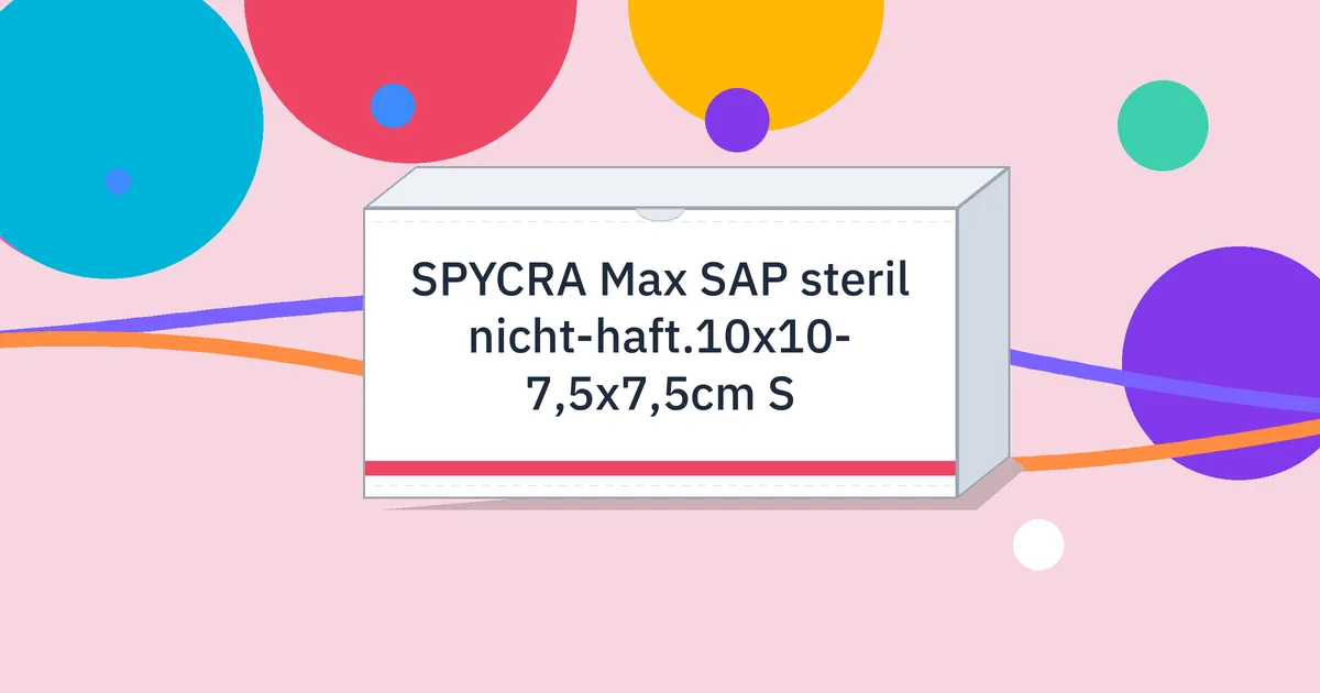 Symbolbild: Packung mit der Aufschrift SPYCRA Max SAP steril nicht-haft.10x10-7,5x7,5cm S (PZN 18409037) – Verfügbarkeit und Bezug in Apotheken in Frankfurt am Main