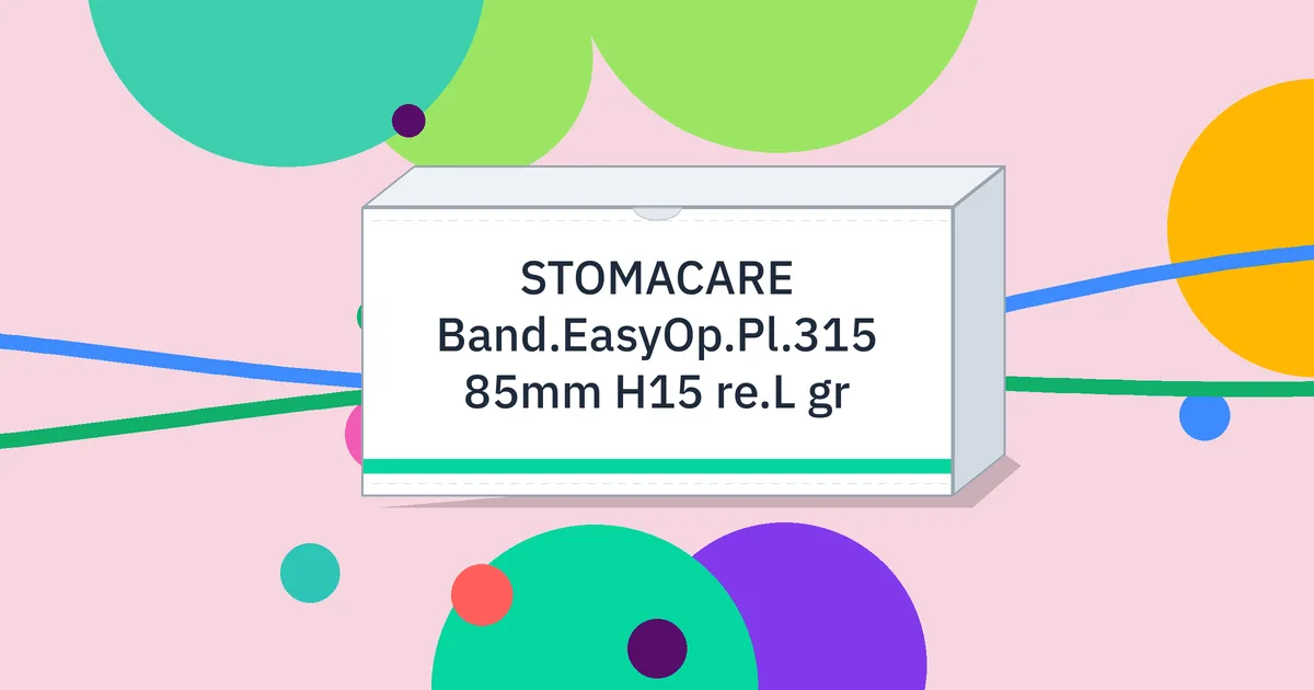 Symbolbild: Packung mit der Aufschrift STOMACARE Band.EasyOp.Pl.315 85mm H15 re.L gr (PZN 17905828) – Verfügbarkeit und Bezug in Apotheken in Frankfurt am Main