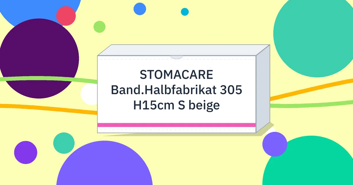 Symbolbild: Packung mit der Aufschrift STOMACARE Band.Halbfabrikat 305 H15cm S beige (PZN 09109129) – Verfügbarkeit und Bezug in Apotheken in Frankfurt am Main