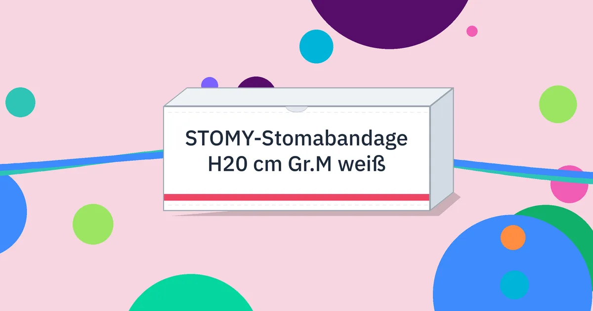 Symbolbild: Packung mit der Aufschrift STOMY-Stomabandage H20 cm Gr.M weiß (PZN 16314835) – Verfügbarkeit und Bezug in Apotheken in Frankfurt am Main