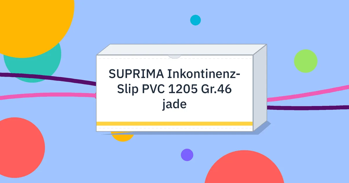 Symbolbild: Packung mit der Aufschrift SUPRIMA Inkontinenz-Slip PVC 1205 Gr.46 jade (PZN 00416114) – Verfügbarkeit und Bezug in Apotheken in Frankfurt am Main