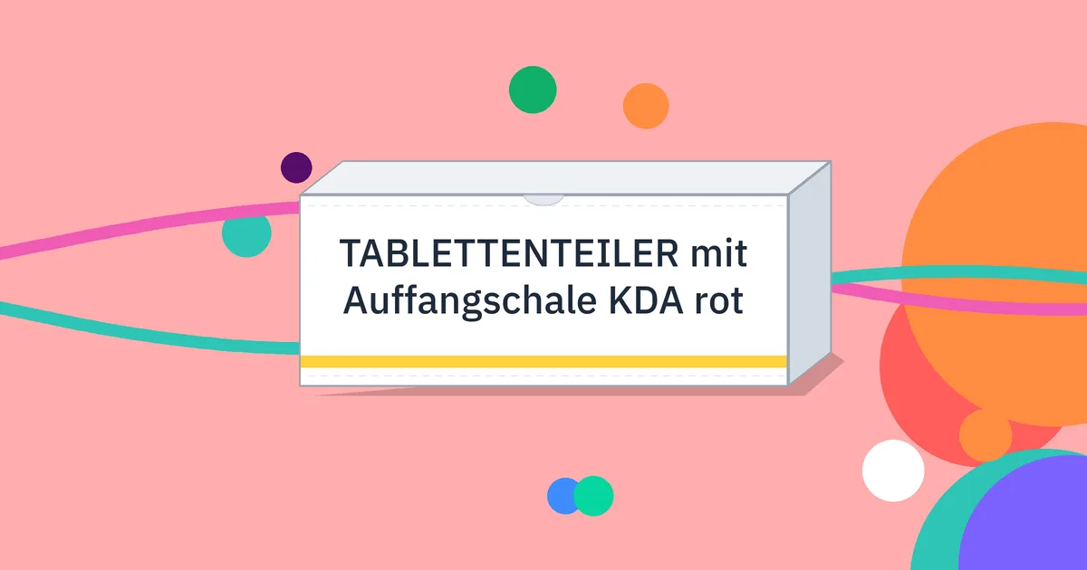 Symbolbild: Packung mit der Aufschrift TABLETTENTEILER mit Auffangschale KDA rot (PZN 18438978) – Verfügbarkeit und Bezug in Apotheken in Frankfurt am Main