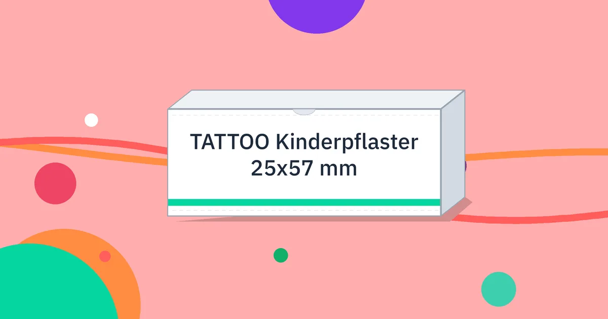 Symbolbild: Packung mit der Aufschrift TATTOO Kinderpflaster 25x57 mm (PZN 10934525) – Verfügbarkeit und Bezug in Apotheken in Frankfurt am Main