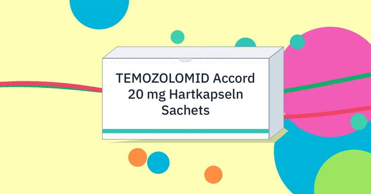 Symbolbild: Packung mit der Aufschrift TEMOZOLOMID Accord 20 mg Hartkapseln Sachets (PZN 16878302) – Verfügbarkeit und Bezug in Apotheken in Frankfurt am Main