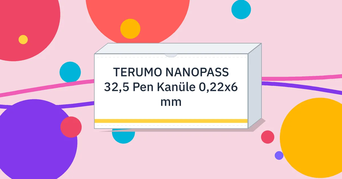 Symbolbild: Packung mit der Aufschrift TERUMO NANOPASS 32,5 Pen Kanüle 0,22x6 mm (PZN 20543300) – Verfügbarkeit und Bezug in Apotheken in Frankfurt am Main