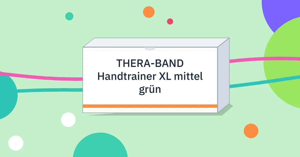 Symbolbild: Packung mit der Aufschrift THERA-BAND Handtrainer XL mittel grün (PZN 01028101) – Verfügbarkeit und Bezug in Apotheken in Frankfurt am Main