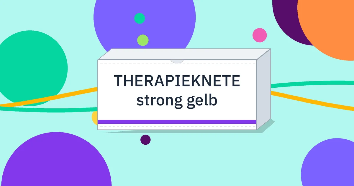 Symbolbild: Packung mit der Aufschrift THERAPIEKNETE strong gelb (PZN 04006531) – Verfügbarkeit und Bezug in Apotheken in Frankfurt am Main