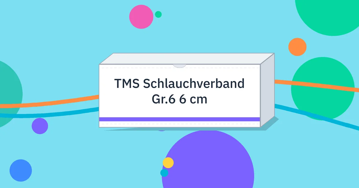 Symbolbild: Packung mit der Aufschrift TMS Schlauchverband Gr.6 6 cm (PZN 18316258) – Verfügbarkeit und Bezug in Apotheken in Frankfurt am Main
