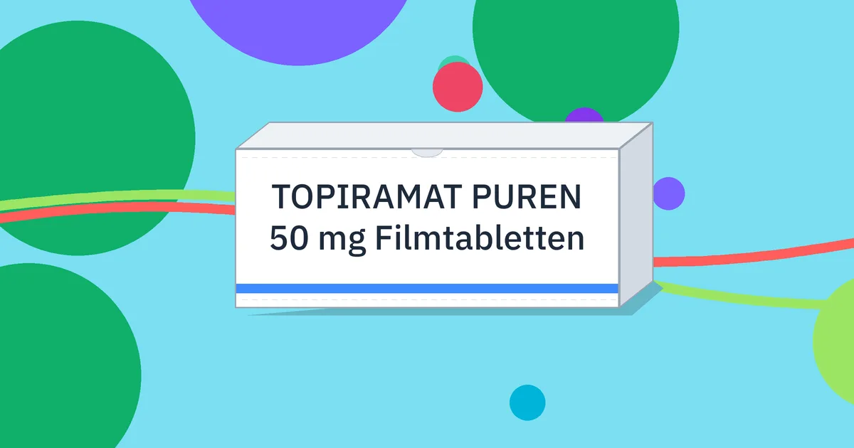 Symbolbild: Packung mit der Aufschrift TOPIRAMAT PUREN 50 mg Filmtabletten (PZN 13821282) – Verfügbarkeit und Bezug in Apotheken in Frankfurt am Main