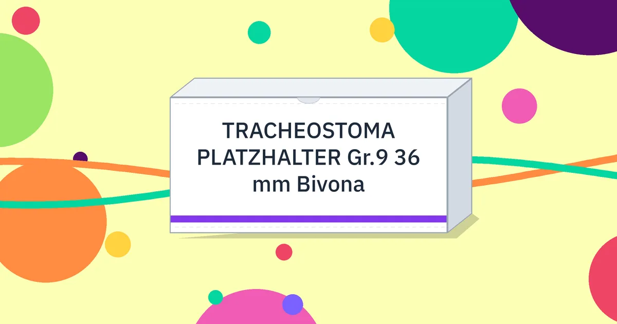 Symbolbild: Packung mit der Aufschrift TRACHEOSTOMA PLATZHALTER Gr.9 36 mm Bivona (PZN 02336750) – Verfügbarkeit und Bezug in Apotheken in Frankfurt am Main