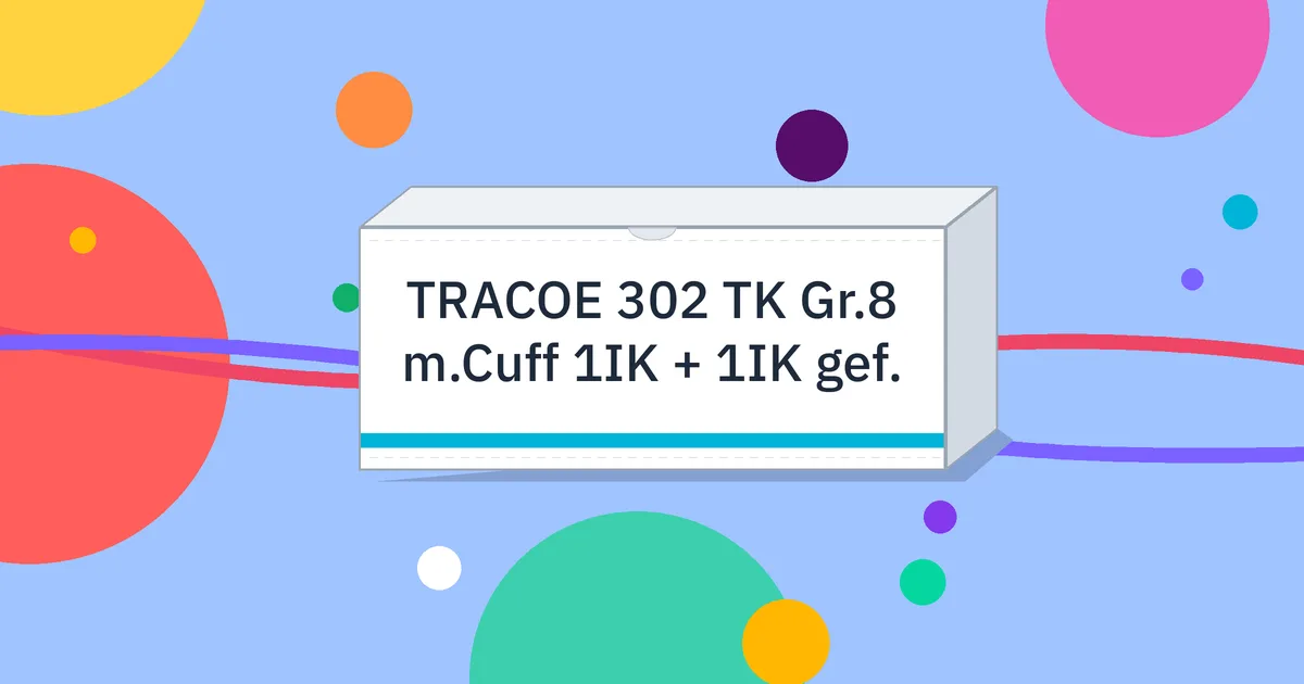 Symbolbild: Packung mit der Aufschrift TRACOE 302 TK Gr.8 m.Cuff 1IK + 1IK gef. (PZN 02717305) – Verfügbarkeit und Bezug in Apotheken in Frankfurt am Main