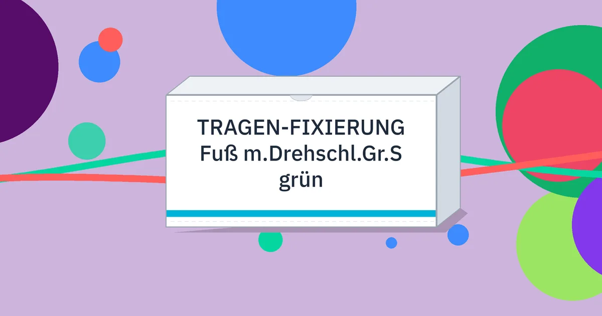Symbolbild: Packung mit der Aufschrift TRAGEN-FIXIERUNG Fuß m.Drehschl.Gr.S grün (PZN 17279911) – Verfügbarkeit und Bezug in Apotheken in Frankfurt am Main
