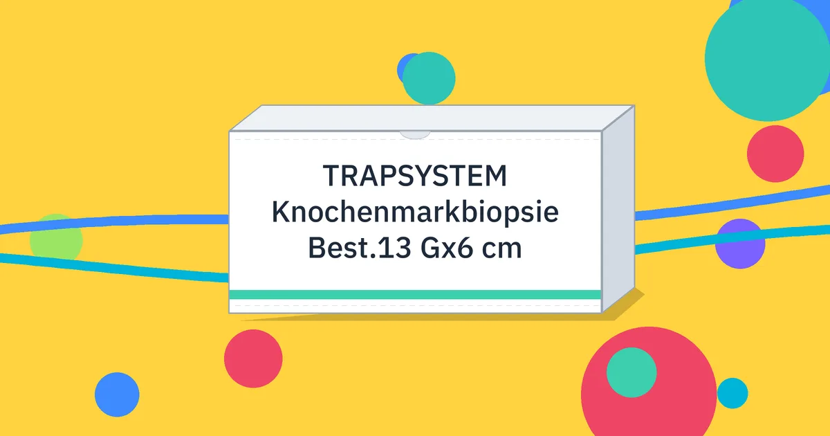 Symbolbild: Packung mit der Aufschrift TRAPSYSTEM Knochenmarkbiopsie Best.13 Gx6 cm (PZN 07096523) – Verfügbarkeit und Bezug in Apotheken in Frankfurt am Main