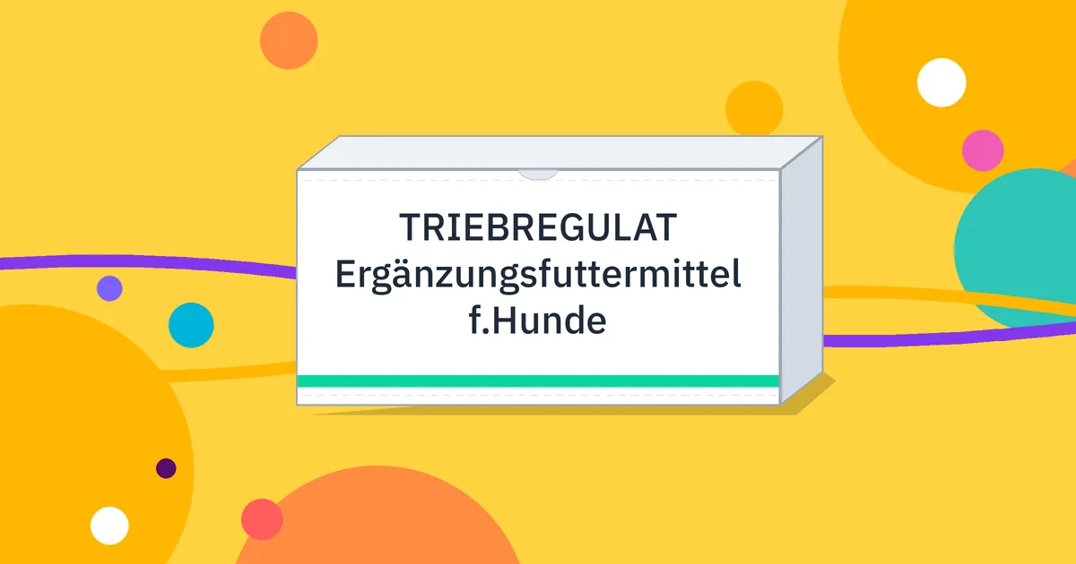 Symbolbild: Packung mit der Aufschrift TRIEBREGULAT Ergänzungsfuttermittel f.Hunde (PZN 16857151) – Verfügbarkeit und Bezug in Apotheken in Frankfurt am Main