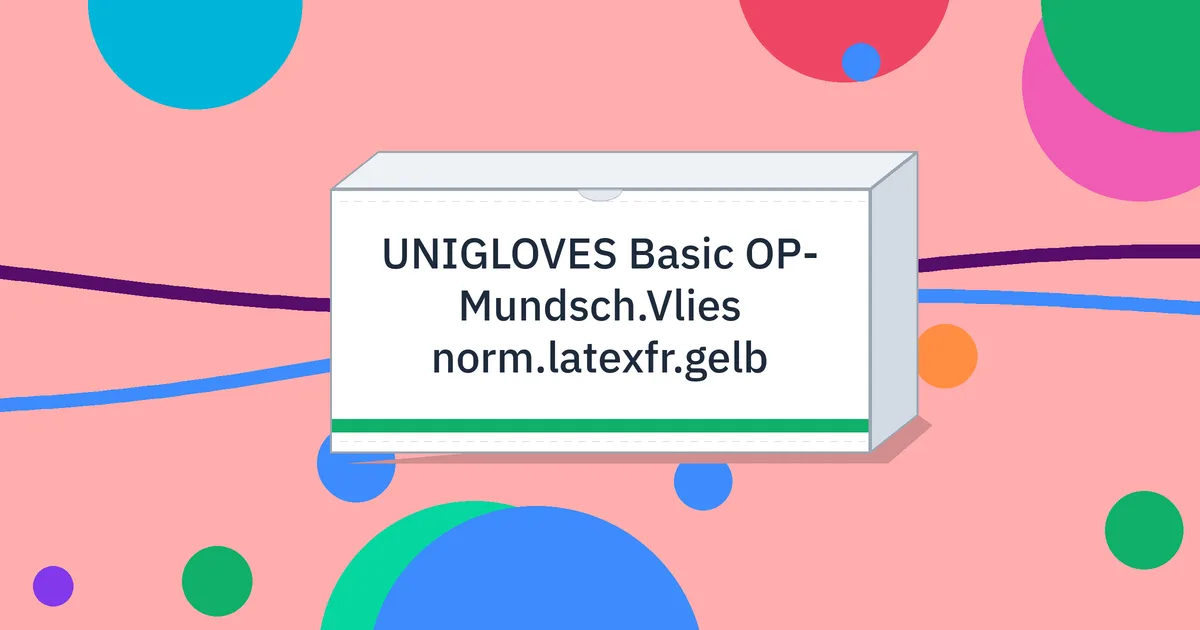 Symbolbild: Packung mit der Aufschrift UNIGLOVES Basic OP-Mundsch.Vlies norm.latexfr.gelb (PZN 18176886) – Verfügbarkeit und Bezug in Apotheken in Frankfurt am Main