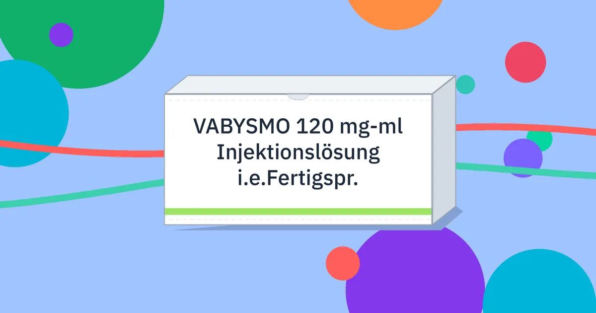 Symbolbild: Packung mit der Aufschrift VABYSMO 120 mg-ml Injektionslösung i.e.Fertigspr. (PZN 20312233) – Verfügbarkeit und Bezug in Apotheken in Frankfurt am Main