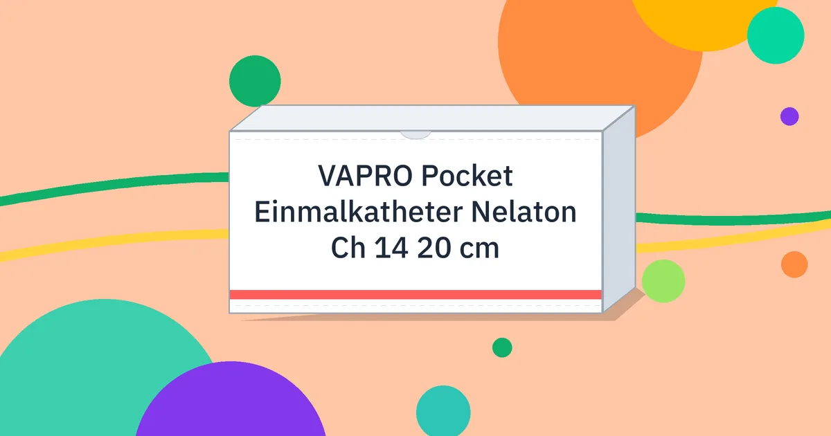 Symbolbild: Packung mit der Aufschrift VAPRO Pocket Einmalkatheter Nelaton Ch 14 20 cm (PZN 19639207) – Verfügbarkeit und Bezug in Apotheken in Frankfurt am Main