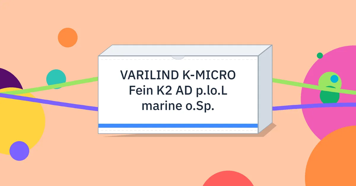 Symbolbild: Packung mit der Aufschrift VARILIND K-MICRO Fein K2 AD p.lo.L marine o.Sp. (PZN 20558916) – Verfügbarkeit und Bezug in Apotheken in Frankfurt am Main