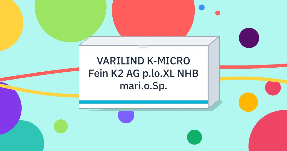 Symbolbild: Packung mit der Aufschrift VARILIND K-MICRO Fein K2 AG p.lo.XL NHB mari.o.Sp. (PZN 20556484) – Verfügbarkeit und Bezug in Apotheken in Frankfurt am Main