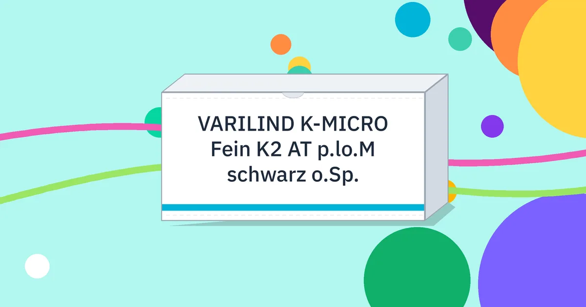 Symbolbild: Packung mit der Aufschrift VARILIND K-MICRO Fein K2 AT p.lo.M schwarz o.Sp. (PZN 20553988) – Verfügbarkeit und Bezug in Apotheken in Frankfurt am Main