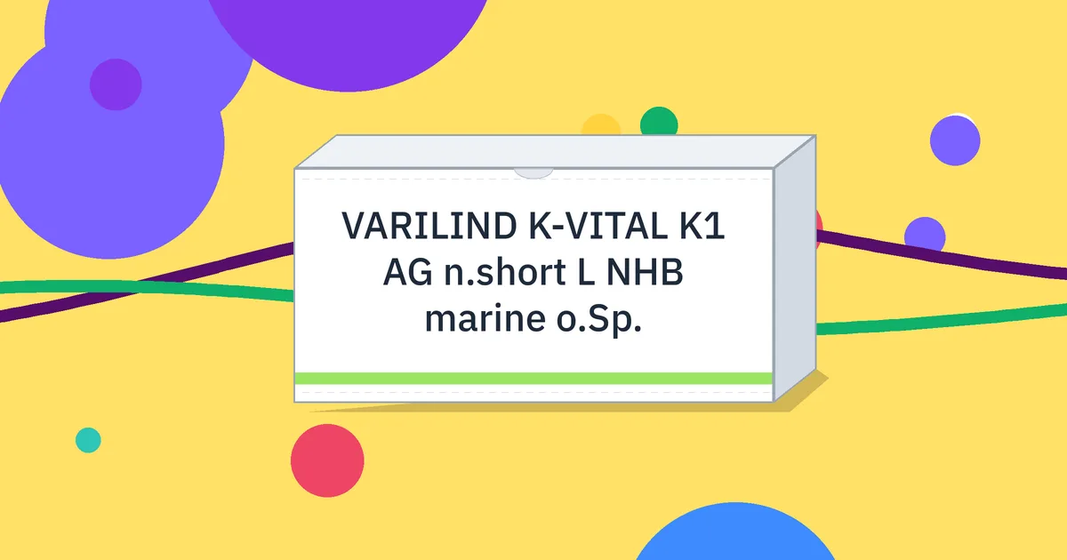 Symbolbild: Packung mit der Aufschrift VARILIND K-VITAL K1 AG n.short L NHB marine o.Sp. (PZN 20563248) – Verfügbarkeit und Bezug in Apotheken in Frankfurt am Main