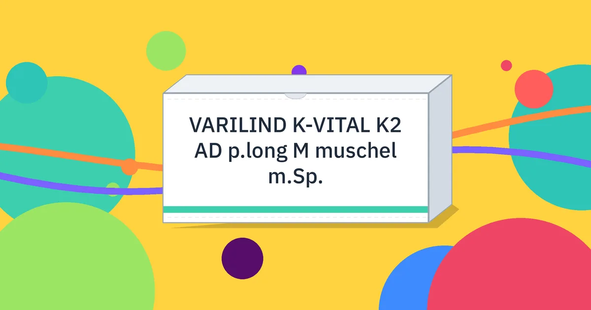 Symbolbild: Packung mit der Aufschrift VARILIND K-VITAL K2 AD p.long M muschel m.Sp. (PZN 20568671) – Verfügbarkeit und Bezug in Apotheken in Frankfurt am Main