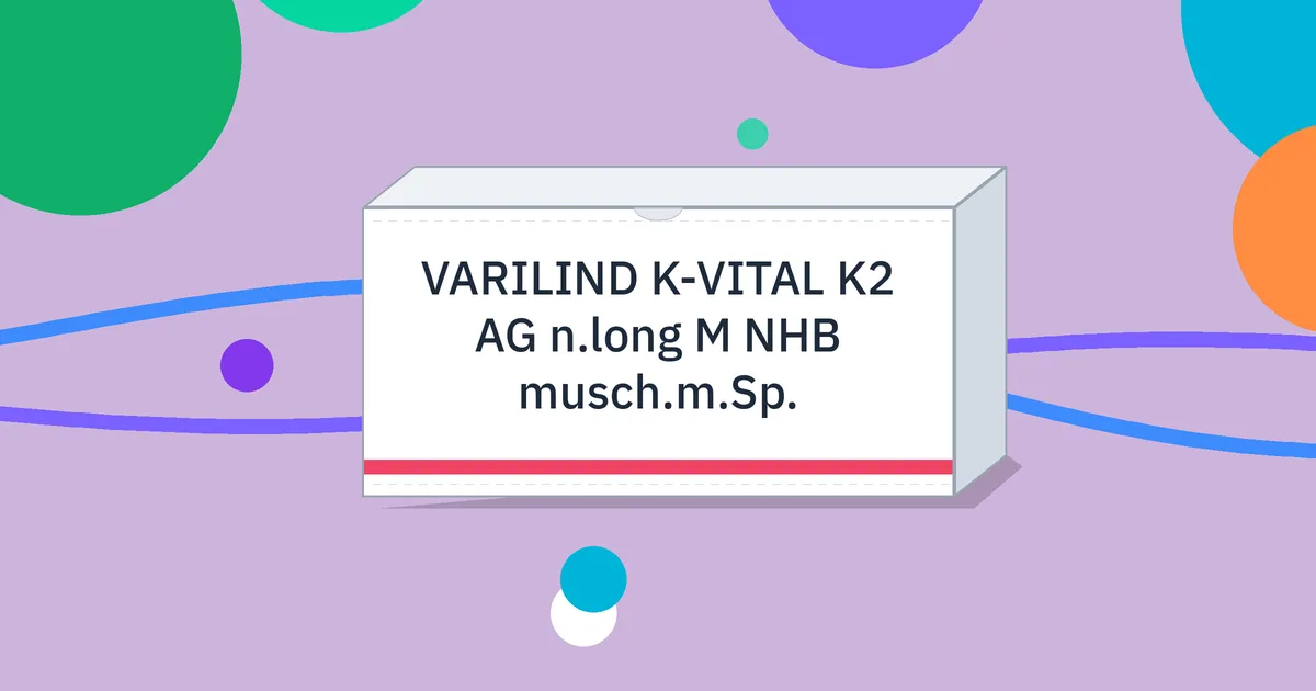 Symbolbild: Packung mit der Aufschrift VARILIND K-VITAL K2 AG n.long M NHB musch.m.Sp. (PZN 20565448) – Verfügbarkeit und Bezug in Apotheken in Frankfurt am Main