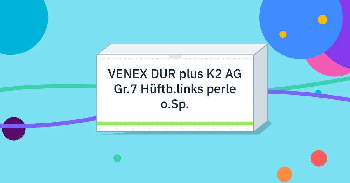 Symbolbild: Packung mit der Aufschrift VENEX DUR plus K2 AG Gr.7 Hüftb.links perle o.Sp. (PZN 03240124) – Verfügbarkeit und Bezug in Apotheken in Frankfurt am Main