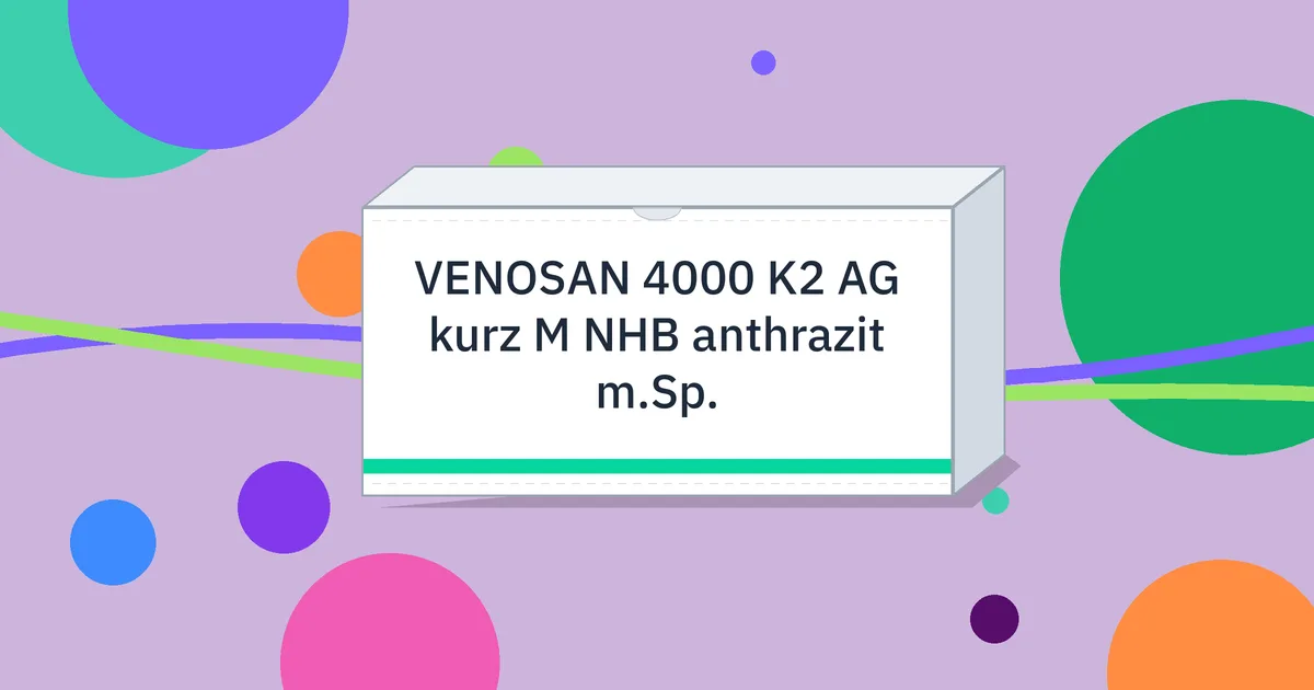 Symbolbild: Packung mit der Aufschrift VENOSAN 4000 K2 AG kurz M NHB anthrazit m.Sp. (PZN 16601919) – Verfügbarkeit und Bezug in Apotheken in Frankfurt am Main