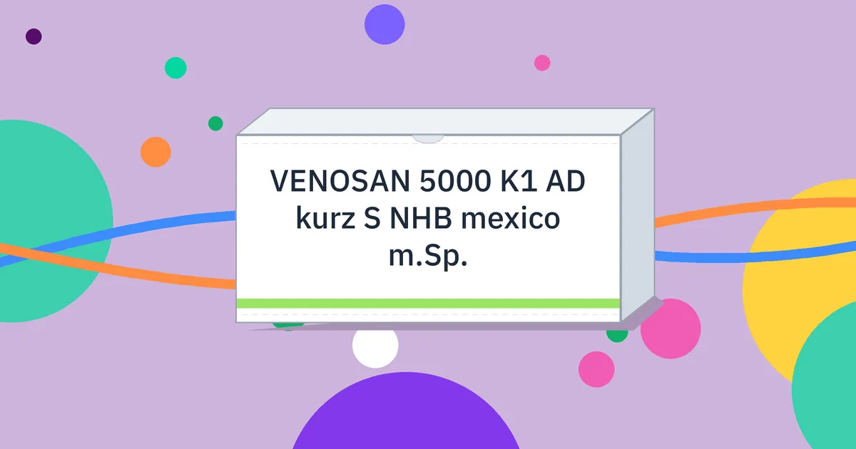 Symbolbild: Packung mit der Aufschrift VENOSAN 5000 K1 AD kurz S NHB mexico m.Sp. (PZN 14429416) – Verfügbarkeit und Bezug in Apotheken in Frankfurt am Main