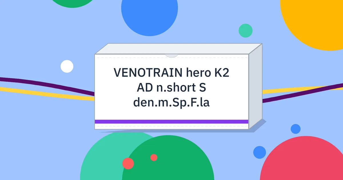 Symbolbild: Packung mit der Aufschrift VENOTRAIN hero K2 AD n.short S den.m.Sp.F.la (PZN 19191008) – Verfügbarkeit und Bezug in Apotheken in Frankfurt am Main